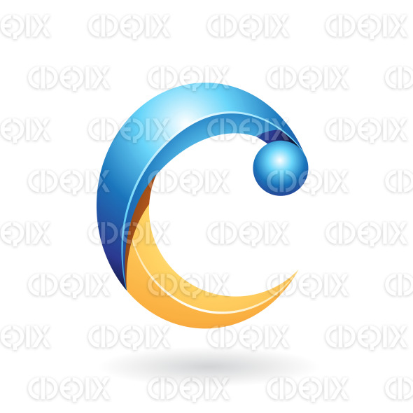 Shiny, Yellow and Blue Abstract Fun Symbol of Letter C | Cidepix