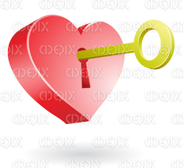 golden key unlocking the red heart | Cidepix