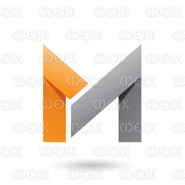 Orange and Grey Folded Paper Letter M Vector Illustration | Cidepix