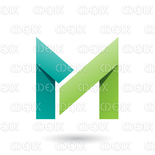 Dark and Light Green Folded Paper Letter M Vector Illustration | Cidepix