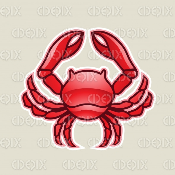 Red Glossy Crab or Cancer Icon Vector Illustration | Cidepix