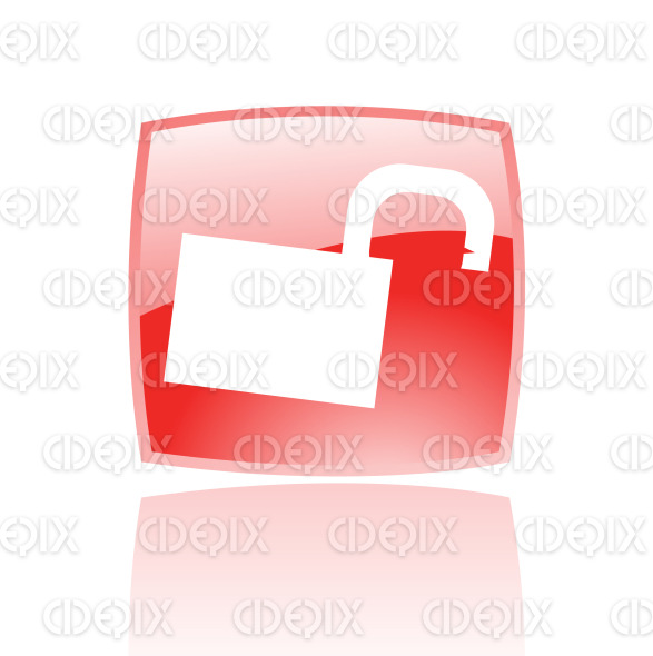 open padlock icon on glossy red button | Cidepix