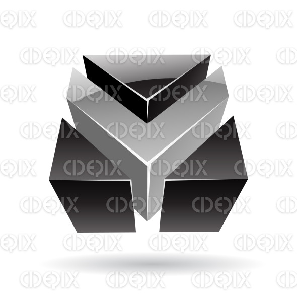 abstract black and gray 3d glossy metallic arrow cube logo icon | Cidepix