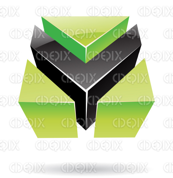 abstract green and black 3d glossy arrow cube logo icon | Cidepix
