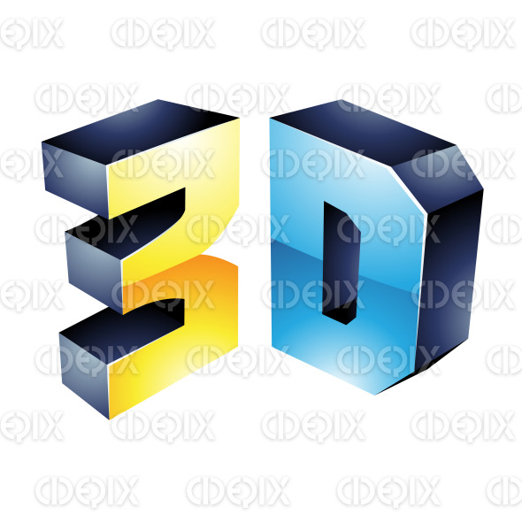 Blue and Yellow Glossy 3d Technology Icon | Cidepix