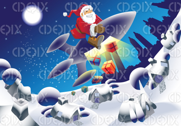 rocket santa delivering the gifts on a space rocket | Cidepix